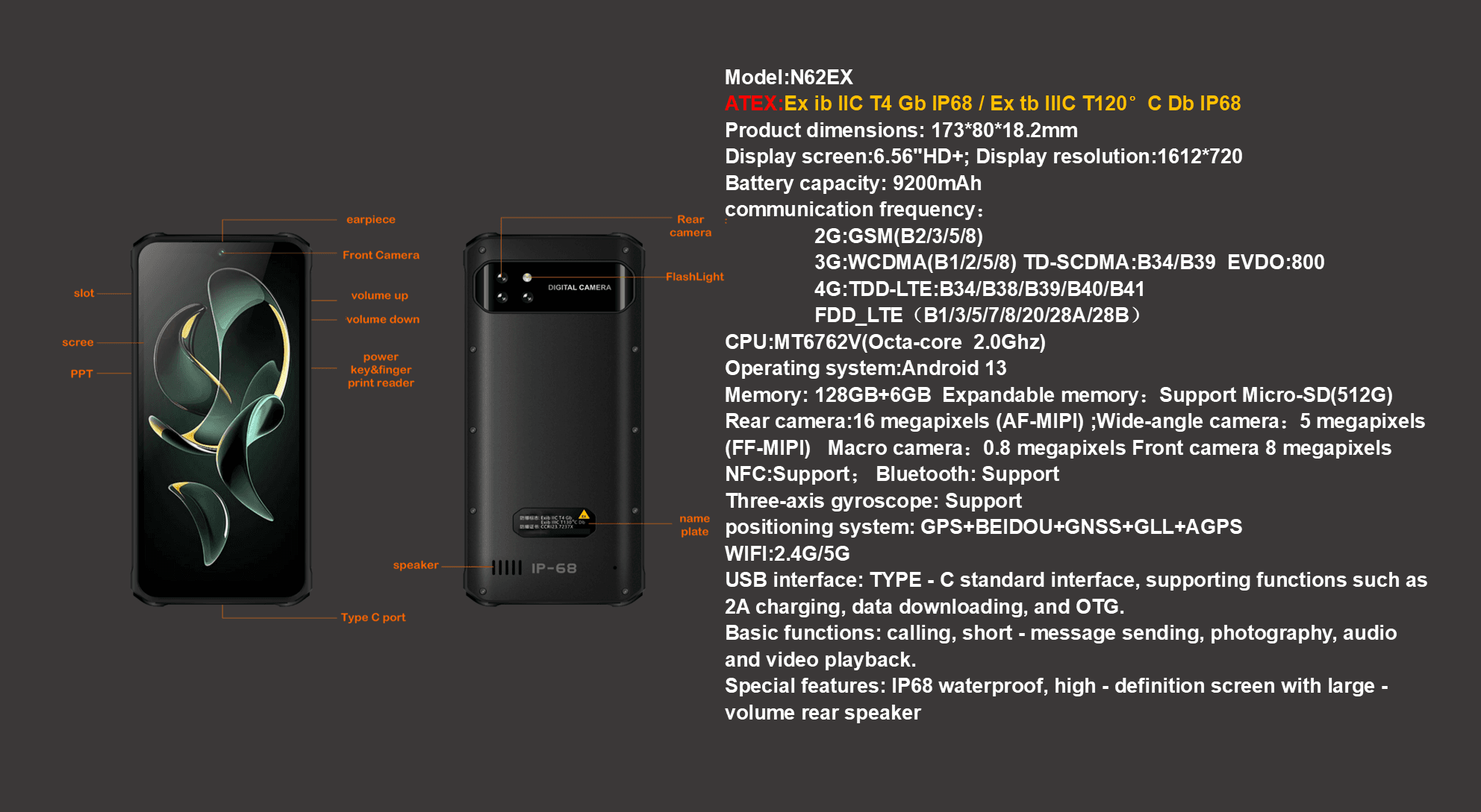 Intrinsically safe explosion - proof Mobile Phone N62EX